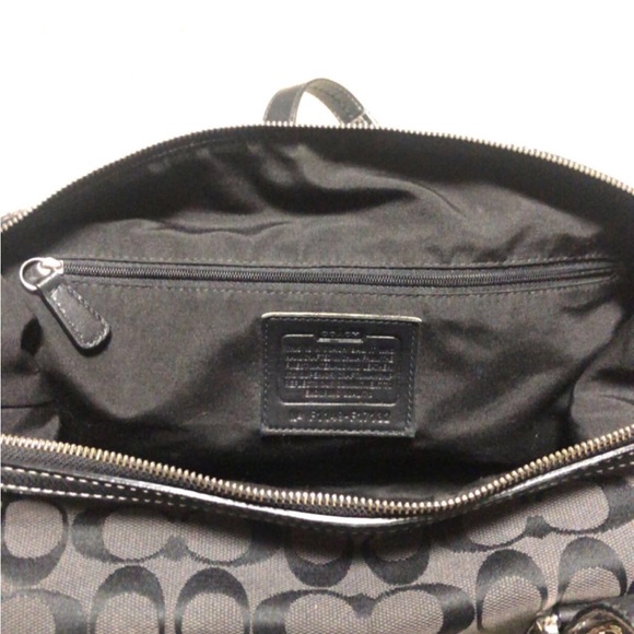 Coach | Bags | Coach Maggie Signature Black Canvas Leather Tote ...